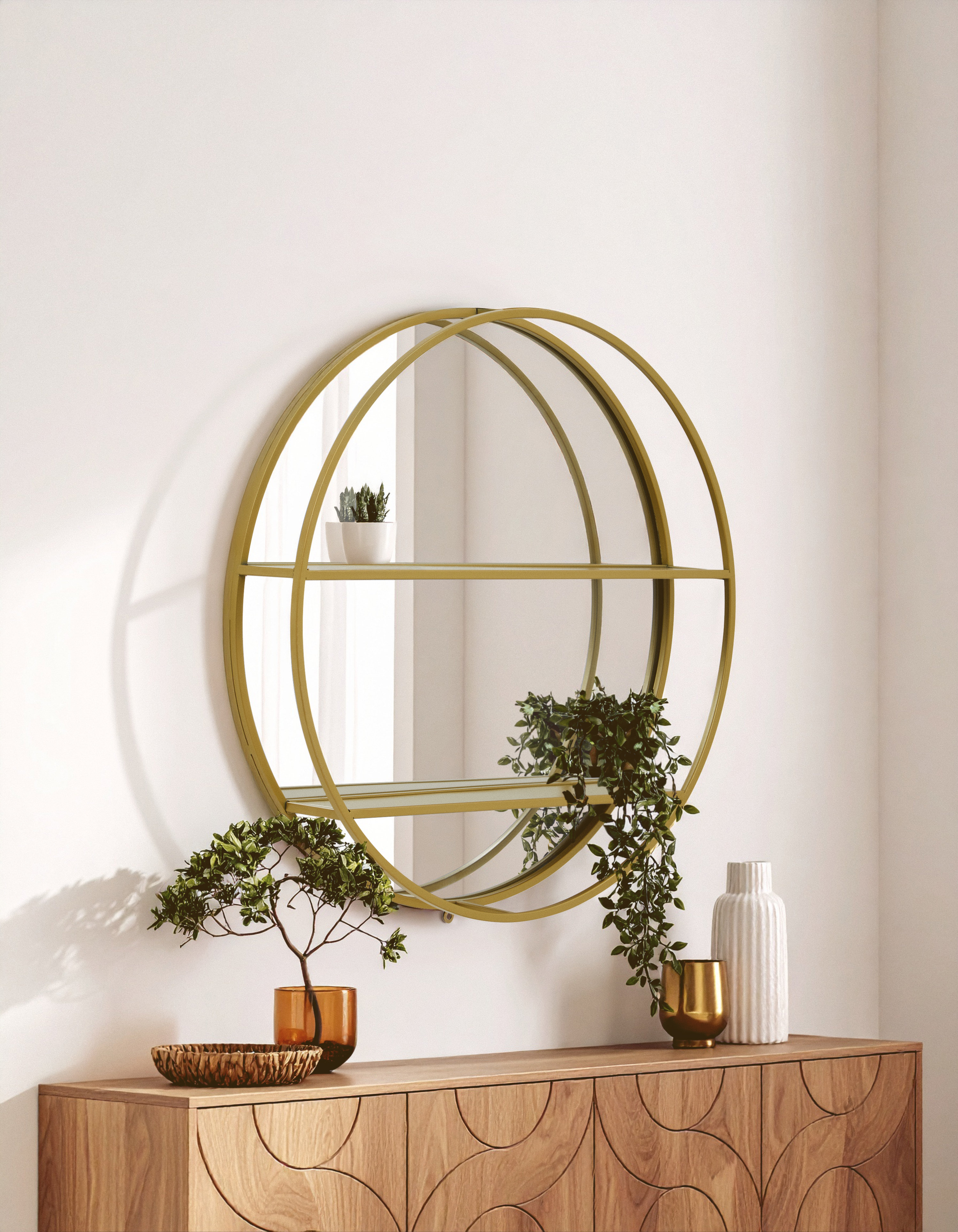Premier Housewares Avento Gold Shelved Wall Mirror | Wayfair.co.uk