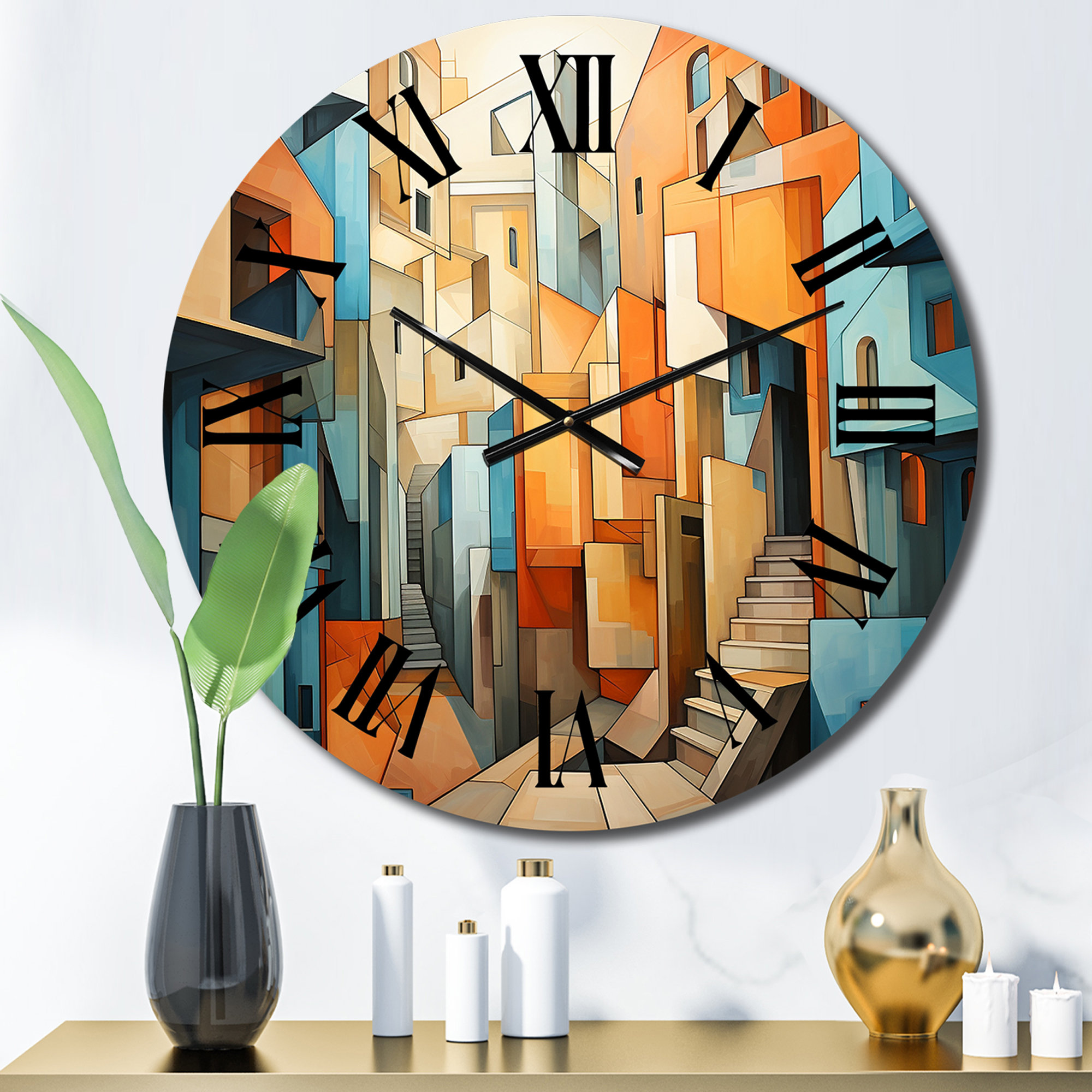 East Urban Home Cubism Art Multidimensional V - Landscapes Wall Clock ...