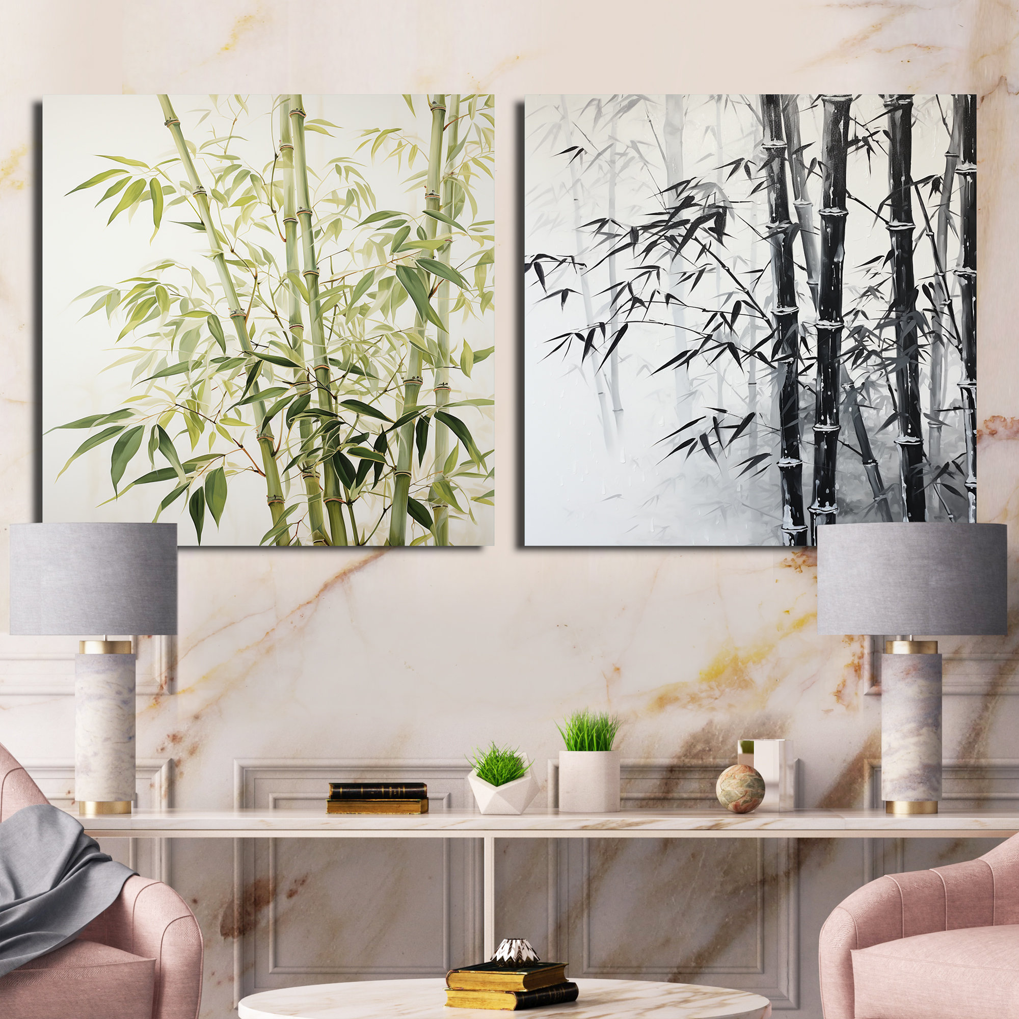 Bay Isle Home™ Muted Bamboo Embrace - Bamboo Square Collage Set Of 2 ...