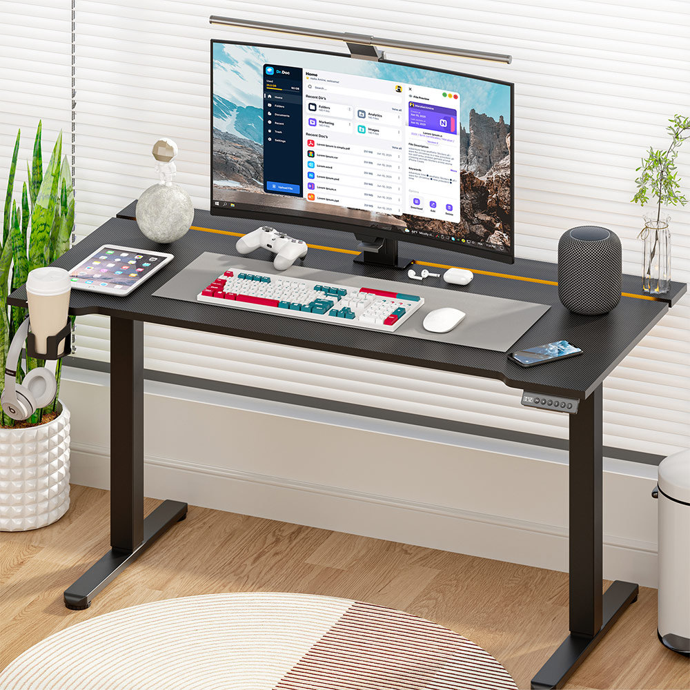Inbox Zero Ergonomic Gaming Desk - Height-adjustable With Led Ambient ...