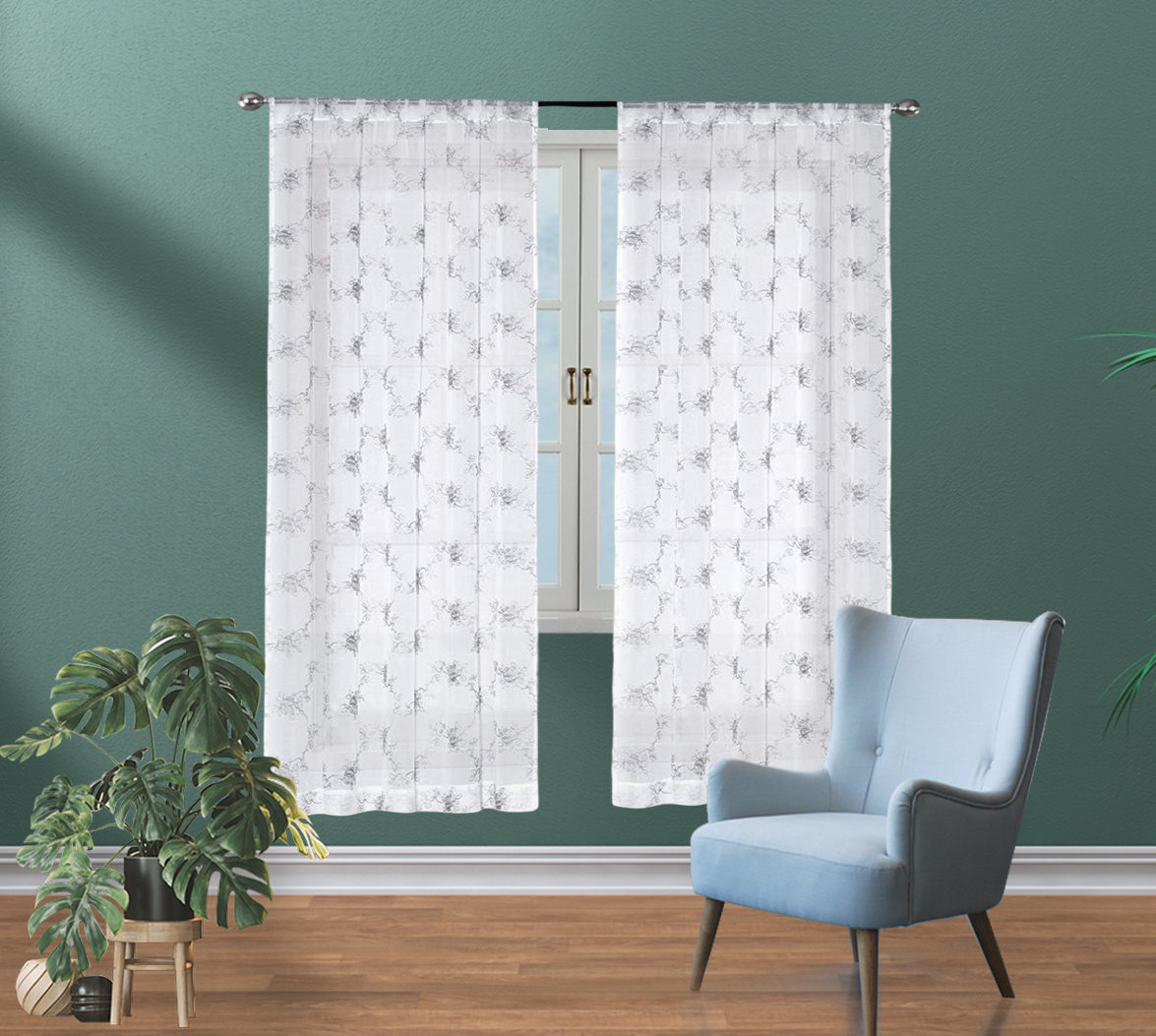 Charlton Home® Angellie Floral Sheer Rod Pocket Curtain Panels | Wayfair