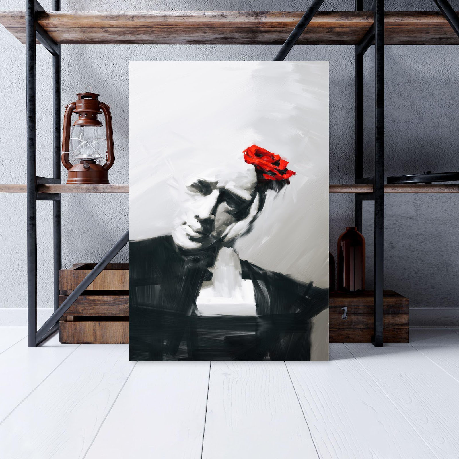 Red Barrel Studio Grey Ceramic Woman's Face With Red Rose Figurine - 1 ...