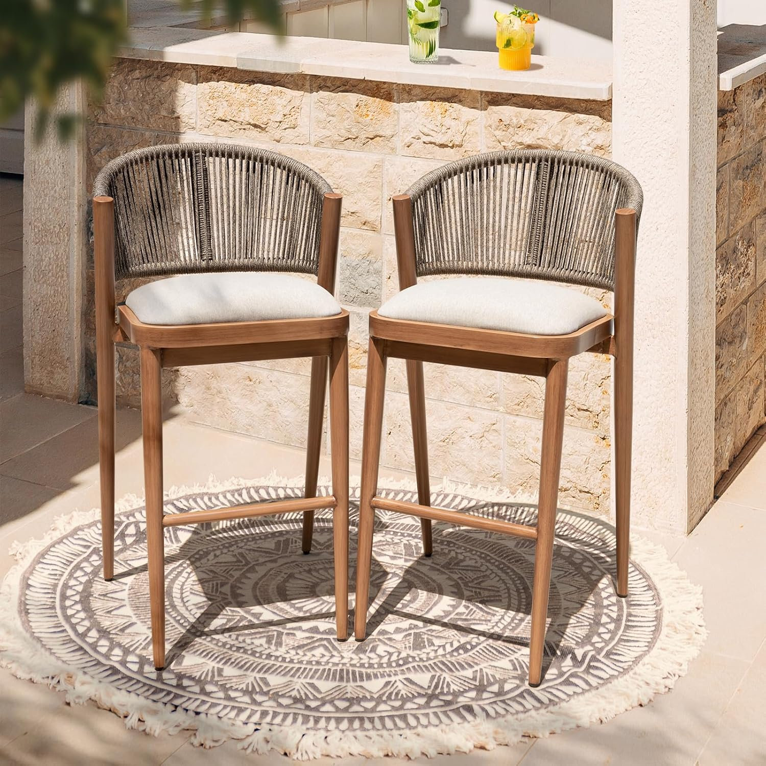 Bay Isle Home™ Modern Rope Bar Stools Set of 2 - Wayfair Canada
