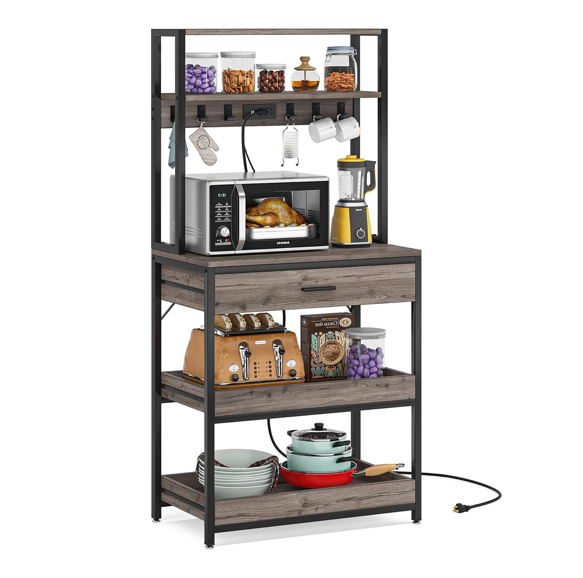 17 Stories Kitchen Baker’S Rack With Power Outlets, 5-Tier Microwave ...