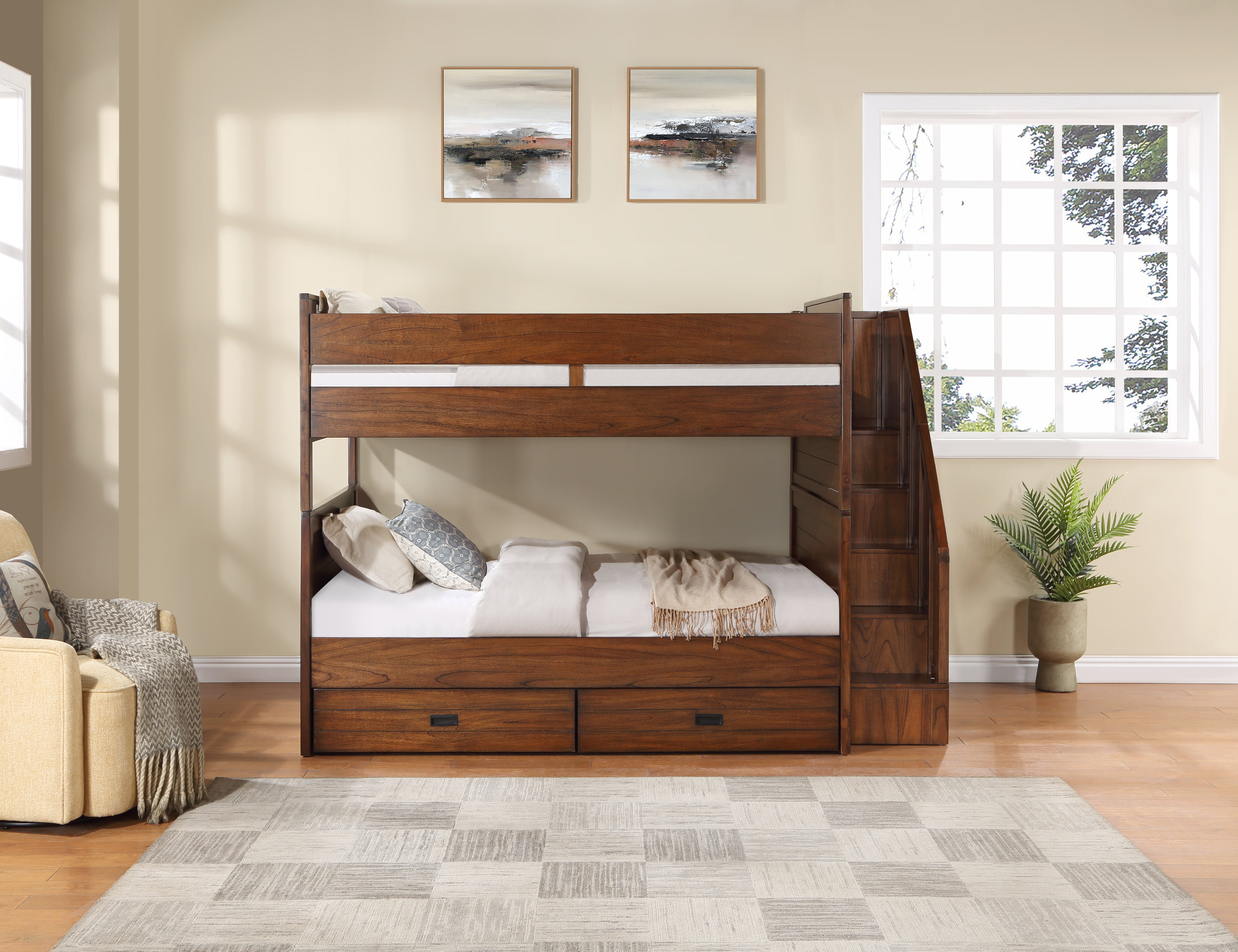 Harriet Bee Staggs Full Over Full Bunk Bed with Bookcase and Drawers ...