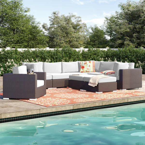 Freeport Park® Elswick 9 Piece Rattan Sectional Seating Group with ...