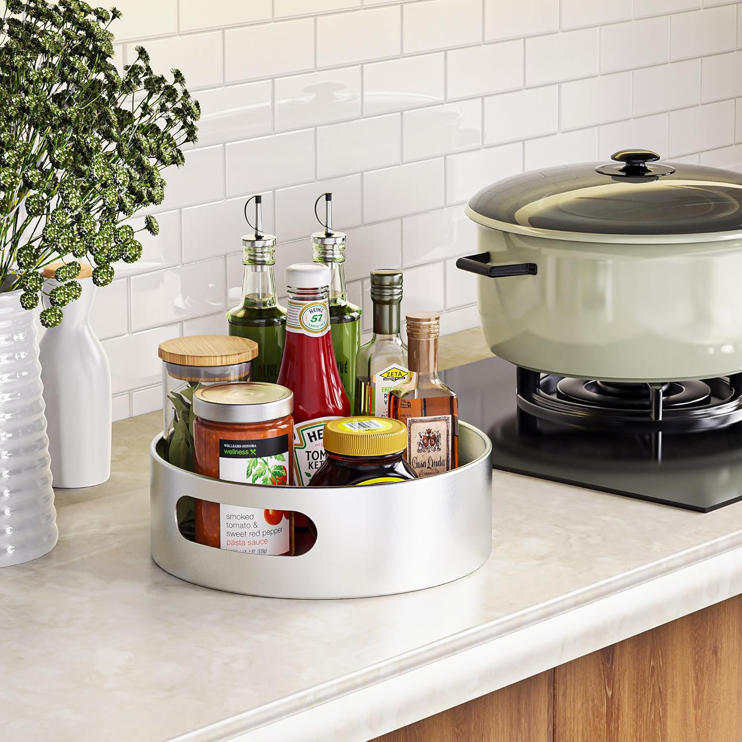 Prep & Savour 2 Tier Rotating Spice Rack Set With 16 Jars And Extra Top ...