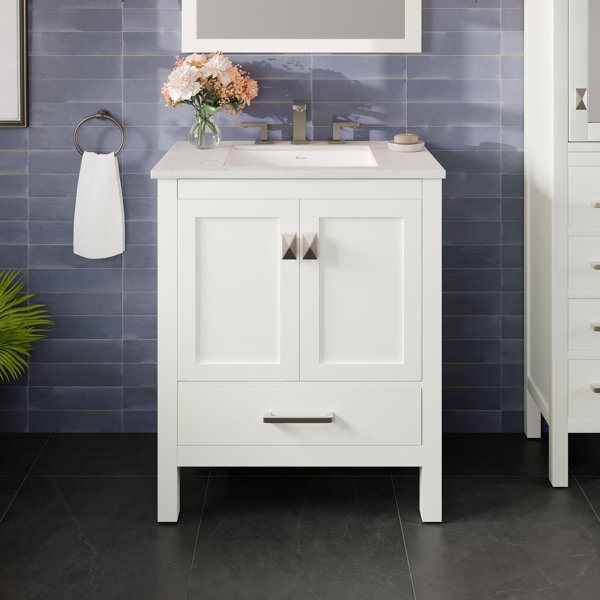 Ebern Designs Minnich 30"W x 22"D Bathroom Vanity with White Carrara ...