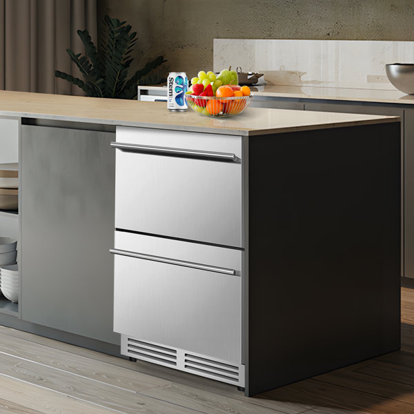 Tittla 24" Beverage Refrigerator Double Drawer 180 Cans Built-In ...