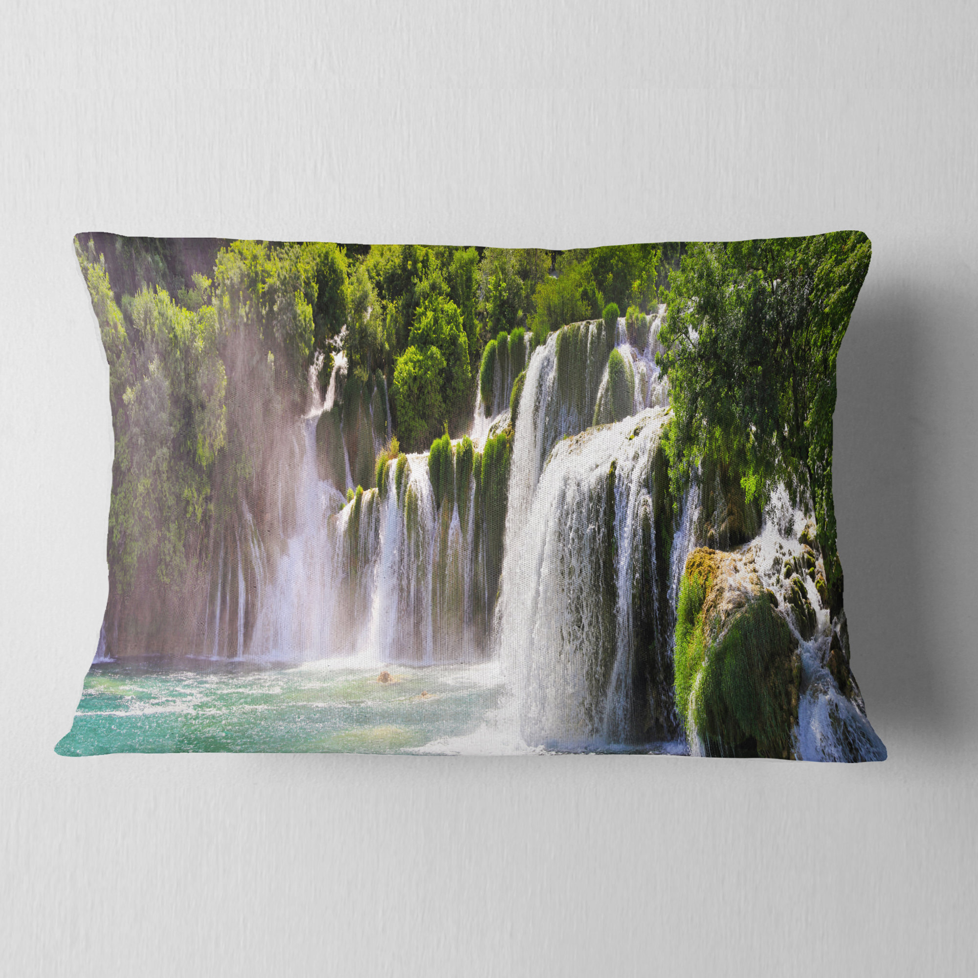 Design Art Krka Waterfall Landscape - Landscape Printed Throw Pillow ...