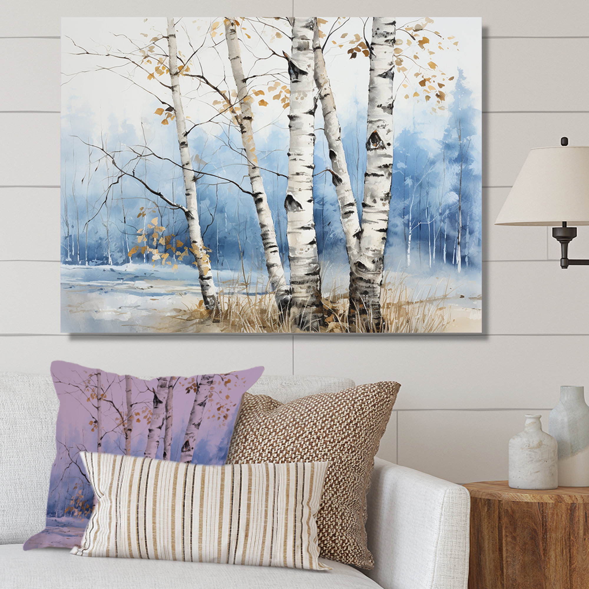 Design Art White Birch Trees Forest Winter Scenery II On Canvas Print ...