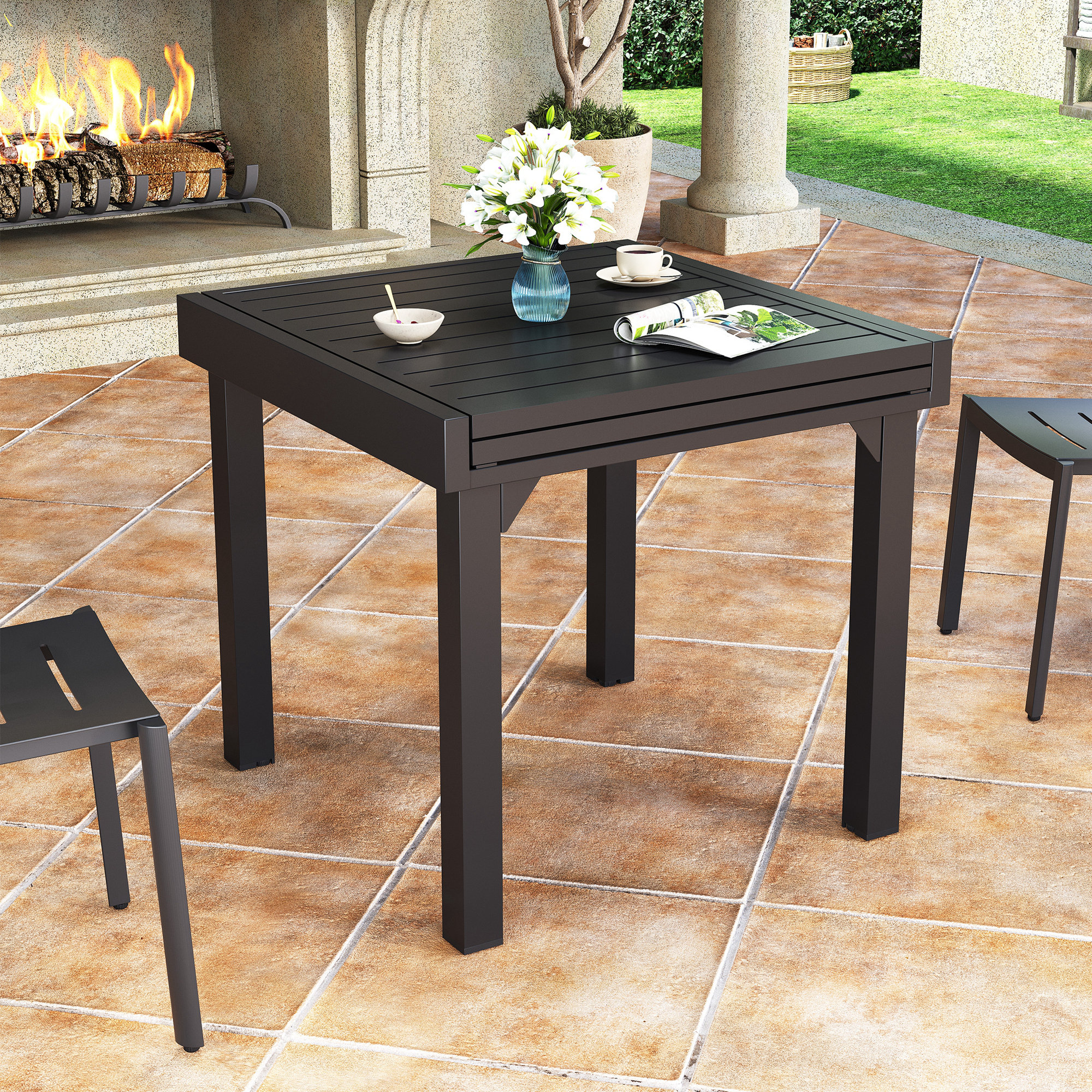 Latitude Run® Lerline Extendable Powder-coated Aluminum Dining Table ...