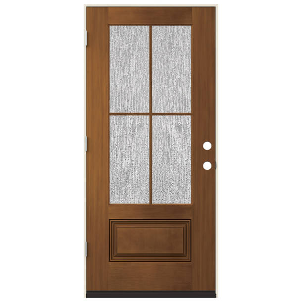 JELD-WEN 36 in. x 80 in. 4-Lite Rain Decorative Glass Mocha Stain ...
