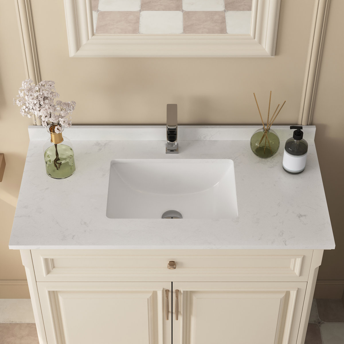DeerValley 36" Rectangular Single Bathroom Vanity Top in White with ...