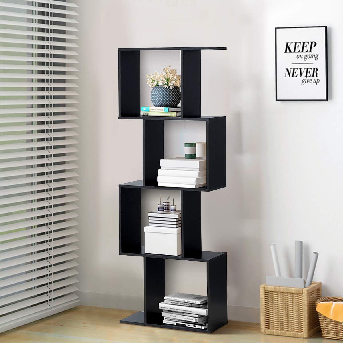 Latitude Run® 4 Tier Bookshelf S Shaped Bookcase | Wayfair