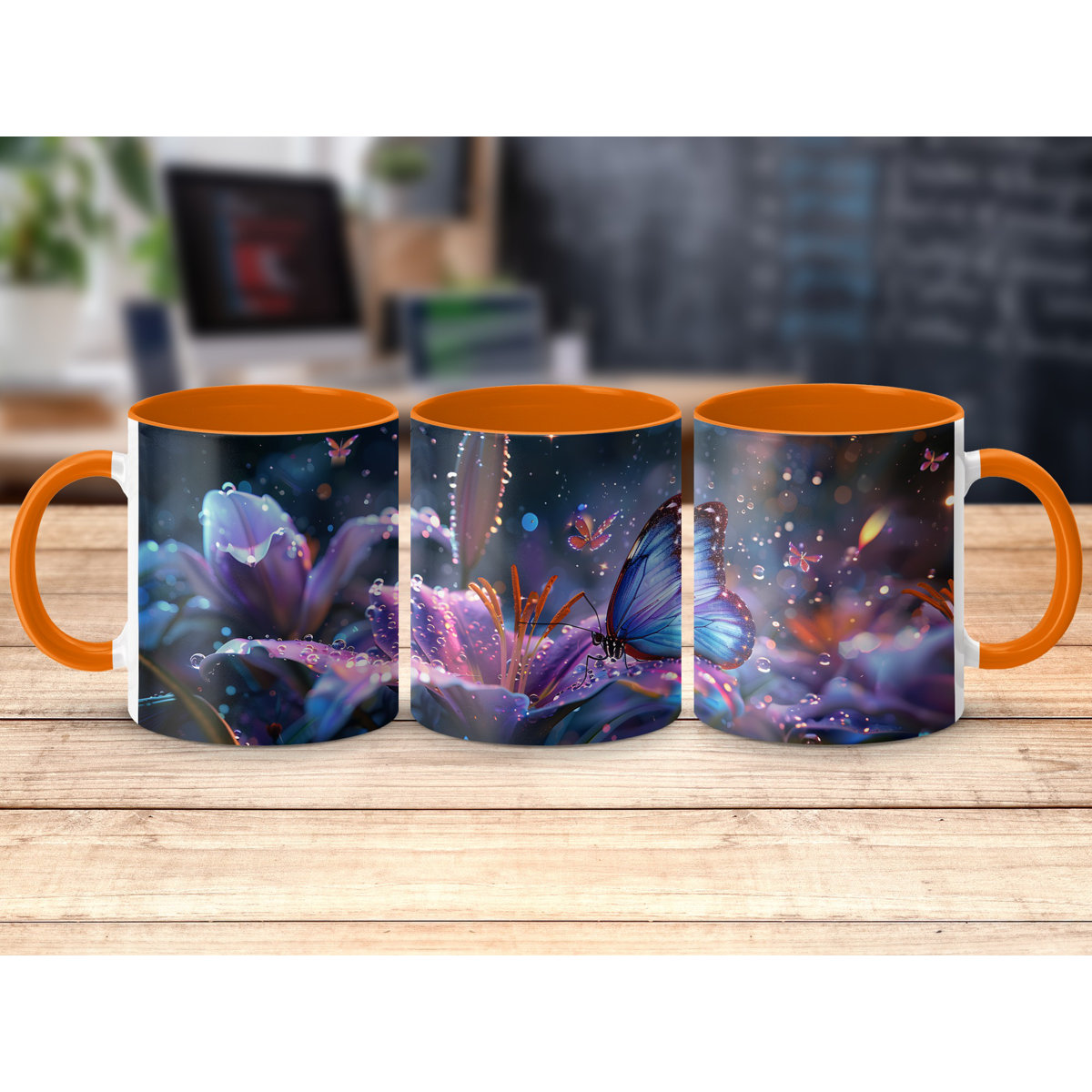 East Urban Home Set of 4 Butterfly Design 11oz Accent Mugs – White ...
