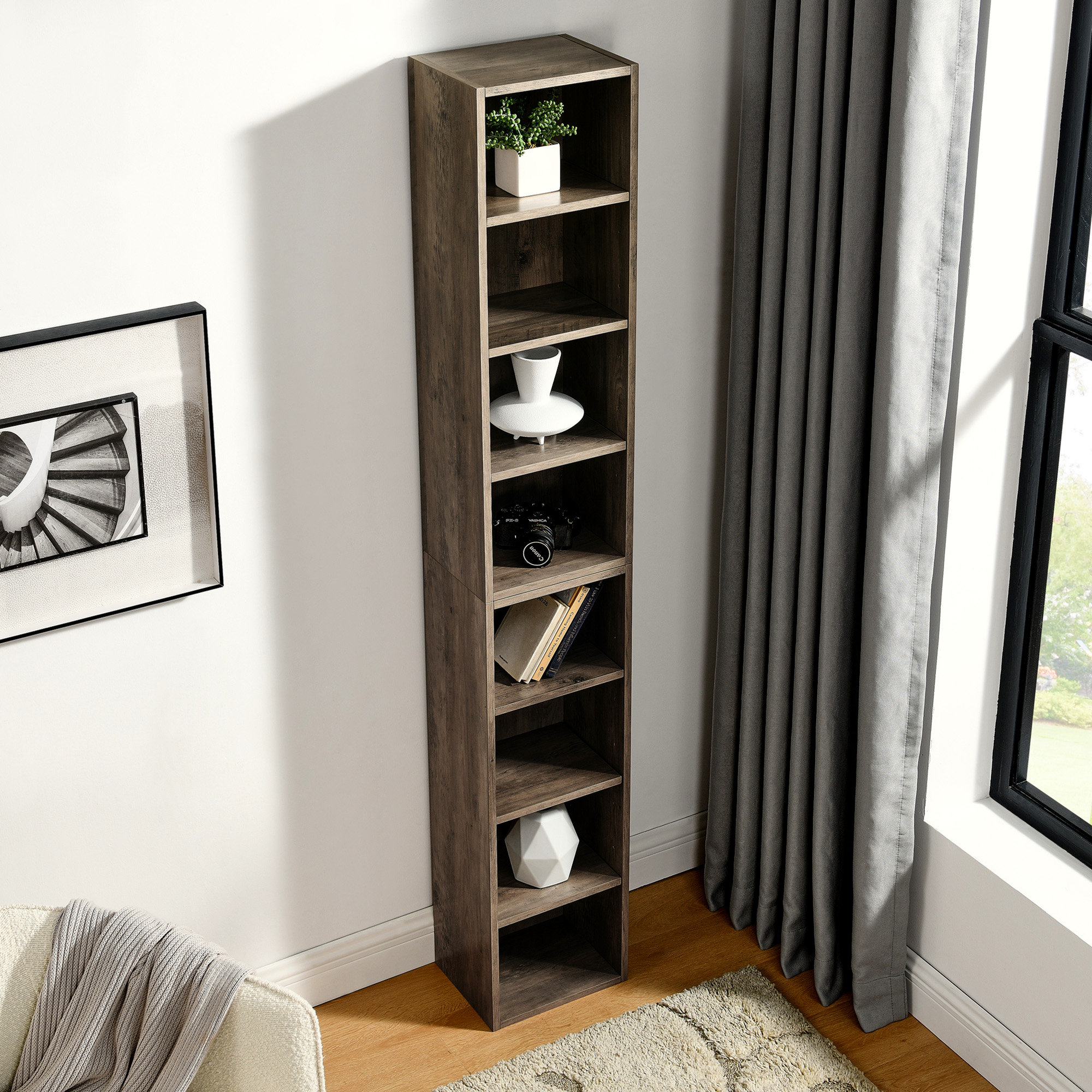 Ebern Designs 8-Tier Media Tower Rack, CD DVD Slim Storage Cabinet With ...