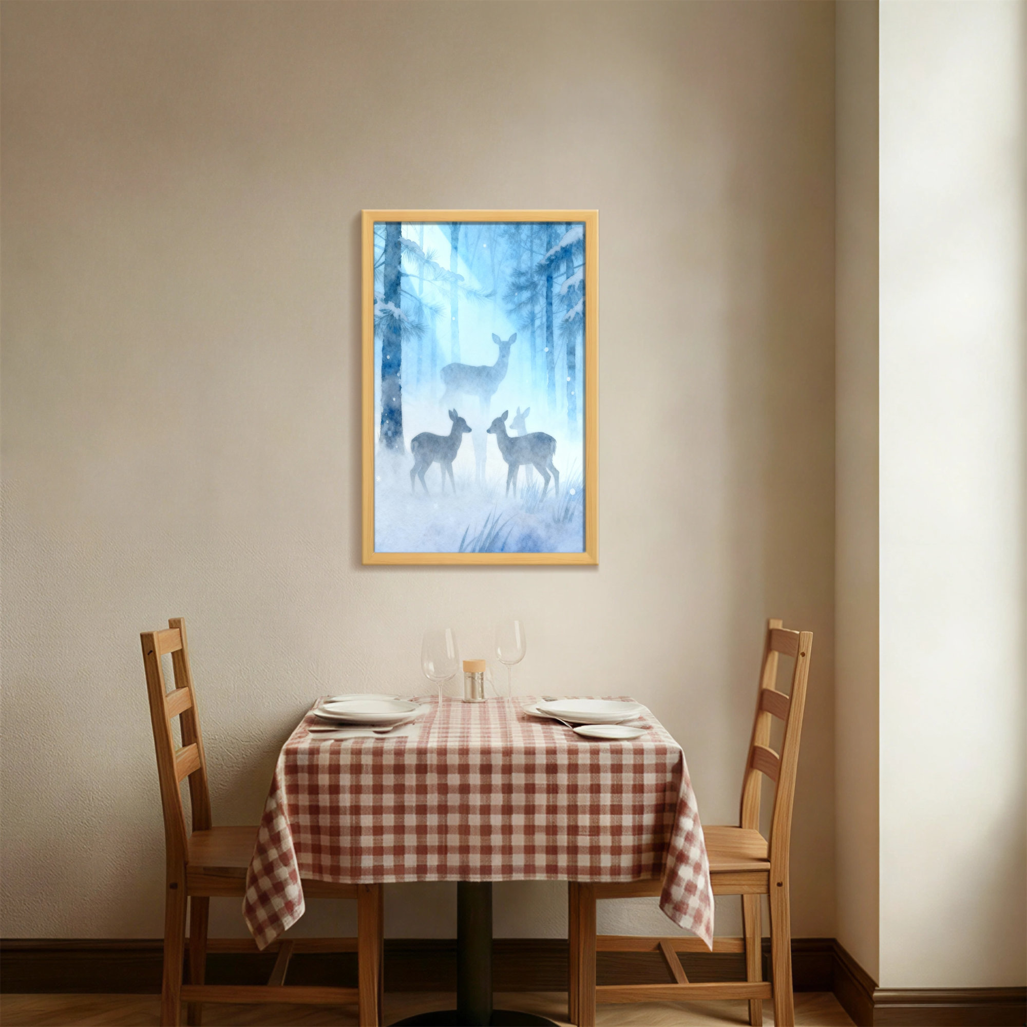 Red Barrel Studio® Animals Winter Forest Deer Snowfall Serenity Blue ...