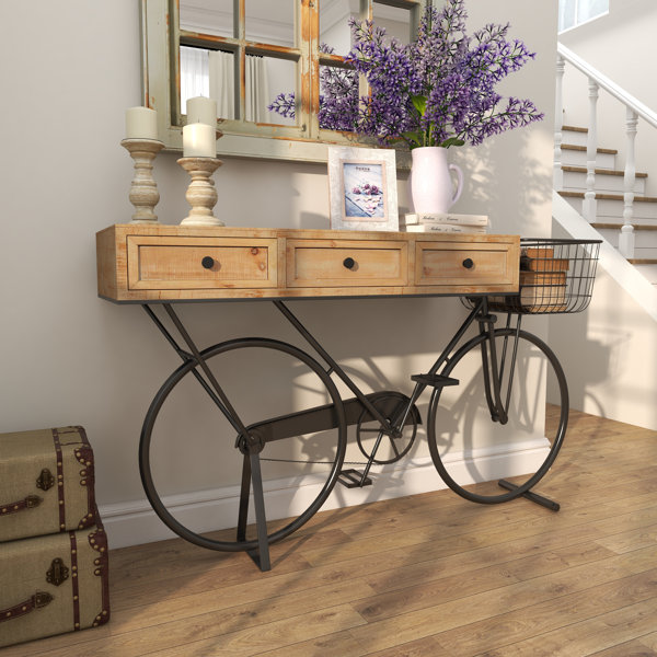 Williston Forge Brynne Black Metal 3 Drawers Bike Console Table with ...