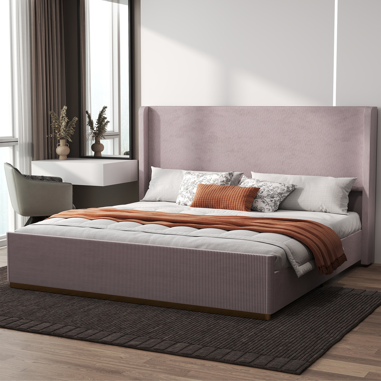 Latitude Run® Upholstered Wingback Bed Platform Bed With Headboard And ...