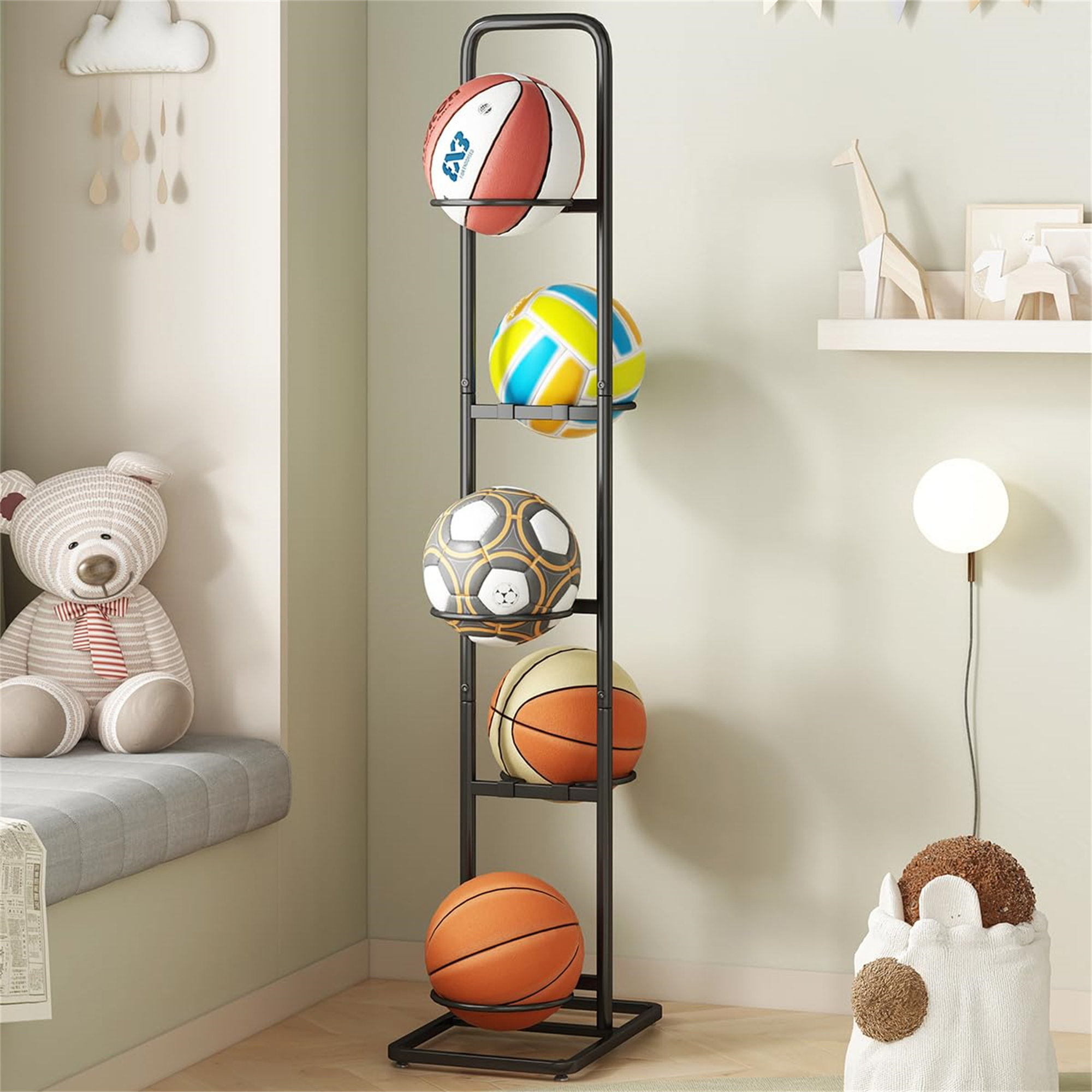 Blooming Vertical Ball Storage Rack - Adjustable 5-Tier Sports ...