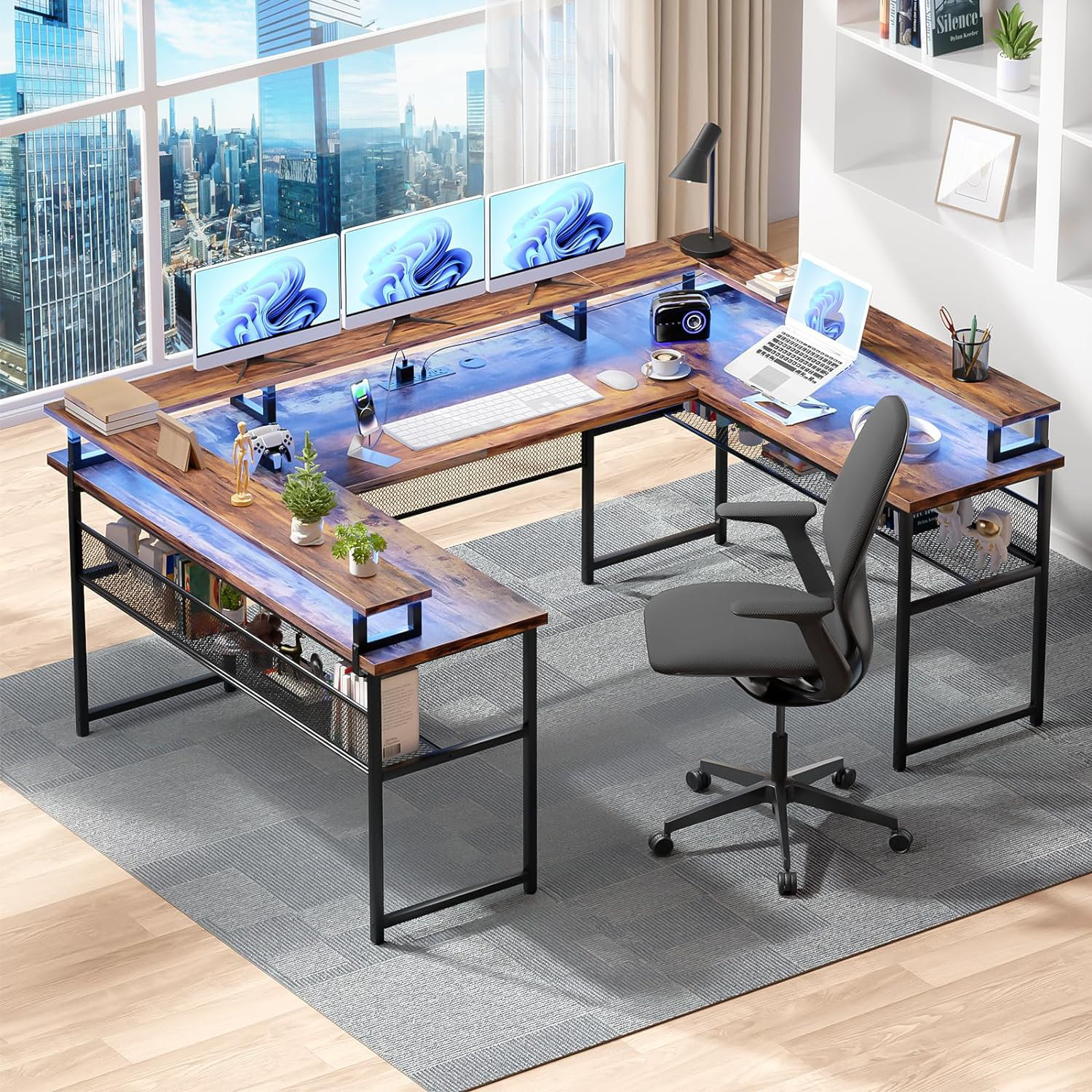 Inbox Zero Lavell 83" U-Shaped Reversible Computer Desk with Full ...