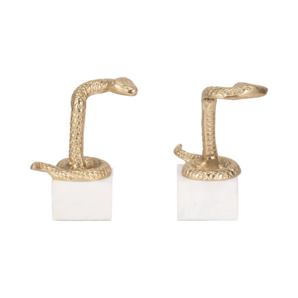 Sagebrook Home Gold Snake Bookends - Chic Aluminum & Marble, 7-Inch ...