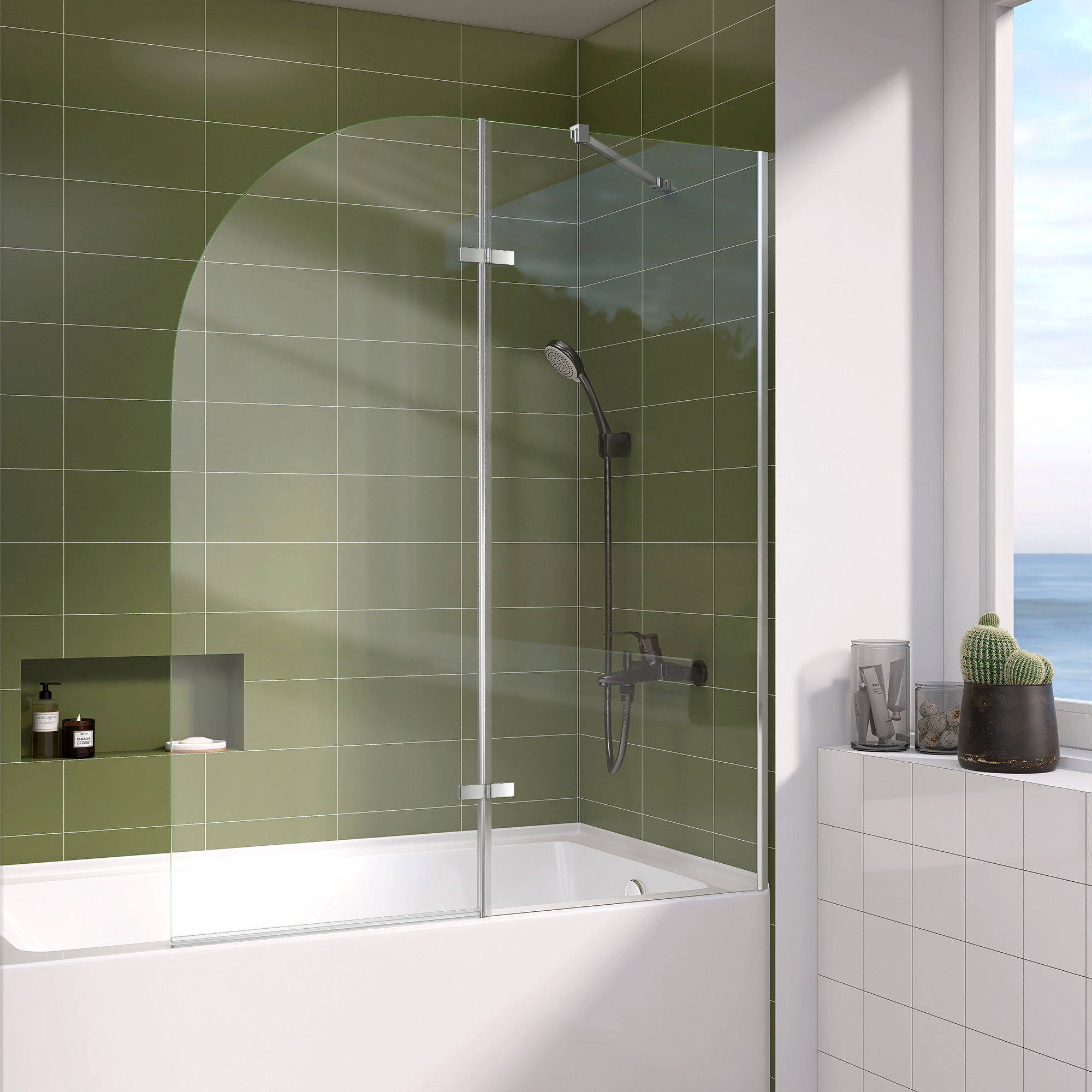 Ogonbrick 48" W X 58" H Folding Swing Frameless Bathtub Door For Shower ...