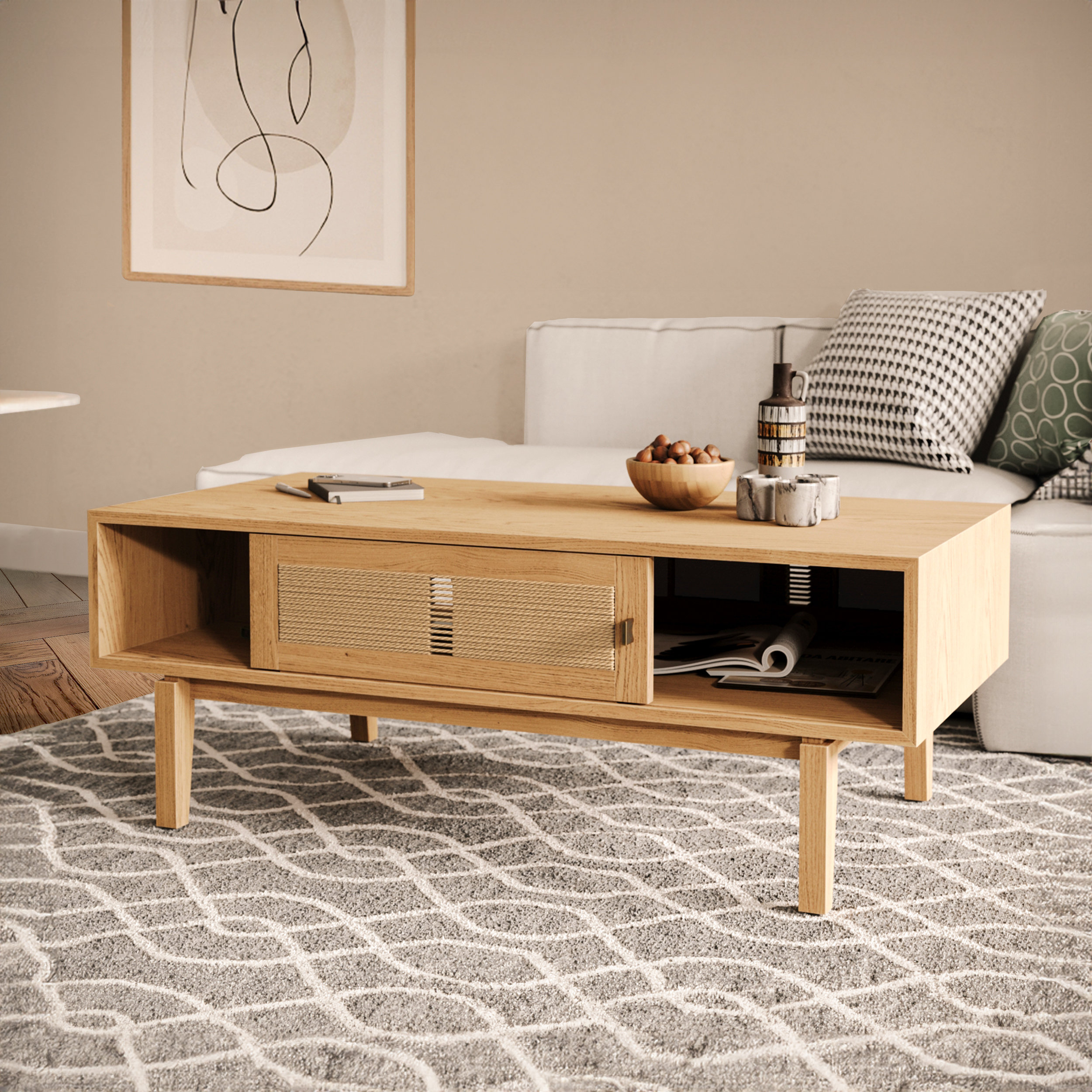 Bayou Breeze Duncombe Storage Coffee Table Made of Oak Wood Coffee ...