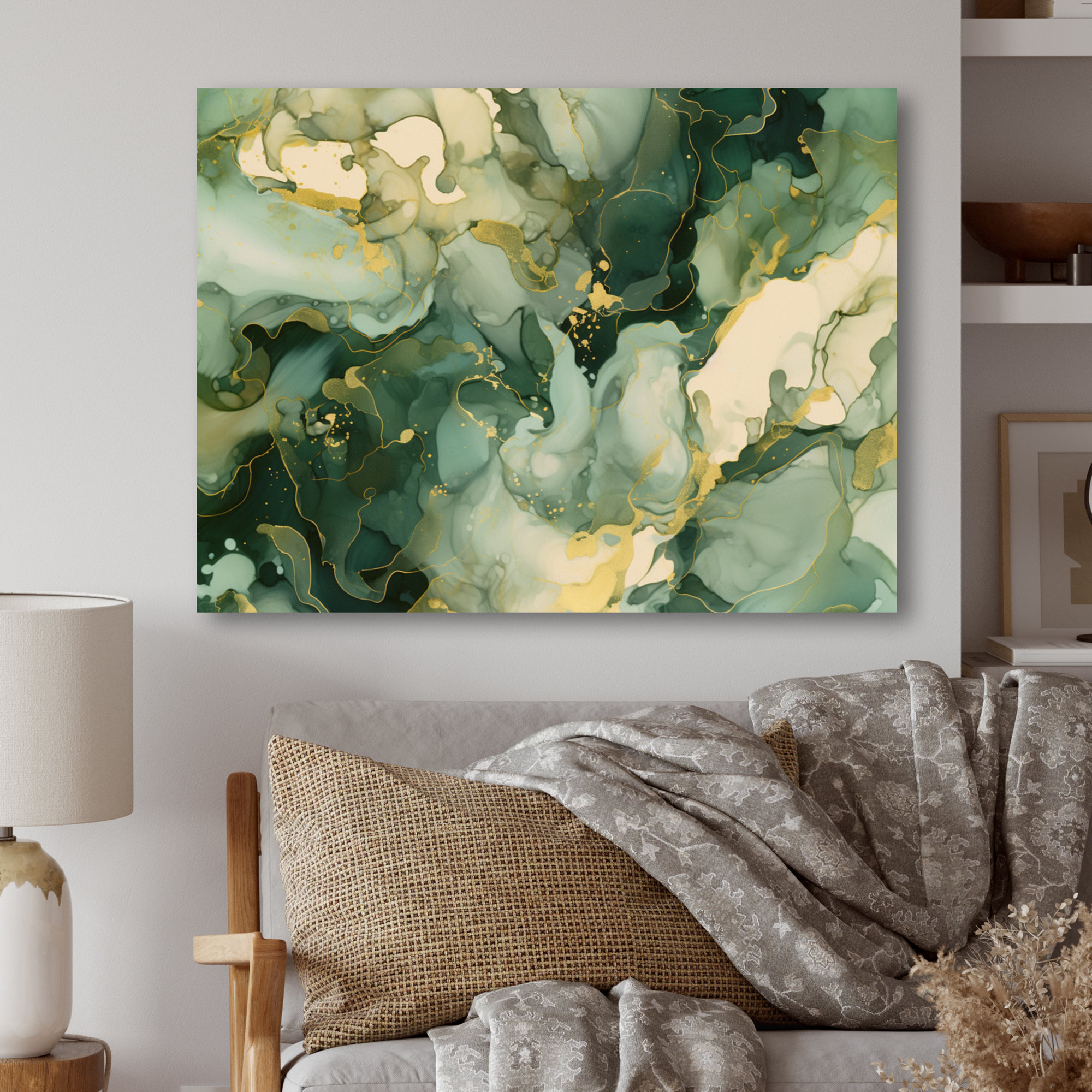 Mercer41 Green Luxury Abstract Fluid Art I - Fractals Metal Wall Decor ...