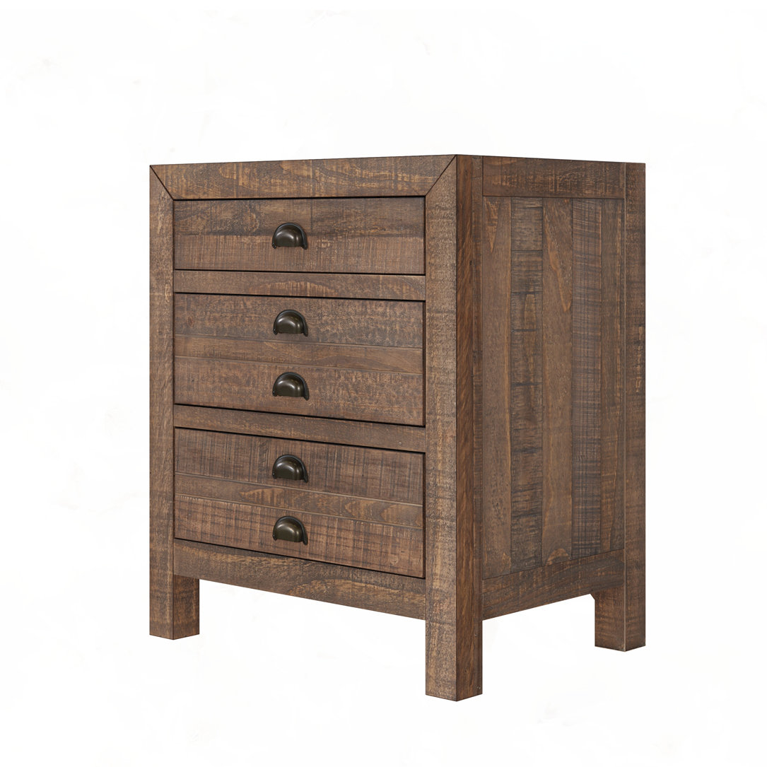 Millwood Pines Charming Rustic Farmhouse Style Nightstand with Three ...