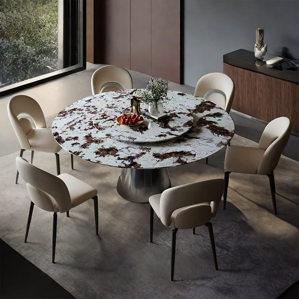 ALLNICEDT Modern Simple Faux Marble Round Dining Table Set | Wayfair