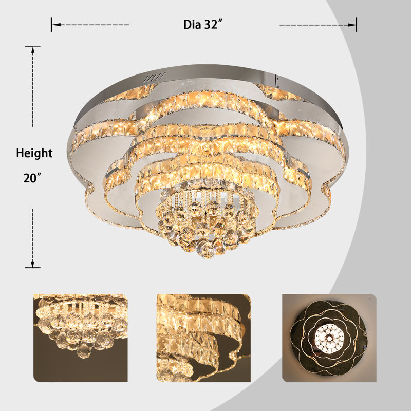 Rosdorf Park Jarrid Elegant LED Crystal Tiered Ceiling Light, 32" Flush ...
