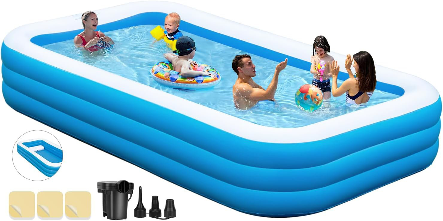 Utibia Inflatable Pool with Seat, 130\"x72\"x22\" Large Blow Up Pool ...