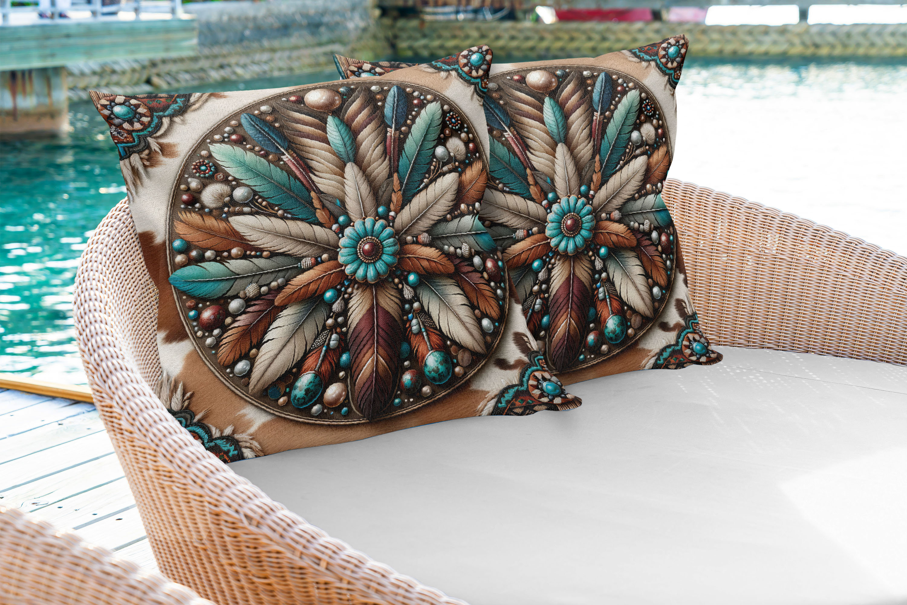 Ambesonne Rustic Pillow Covers 2 Pack Turquoise Redbrown and Tan | Wayfair