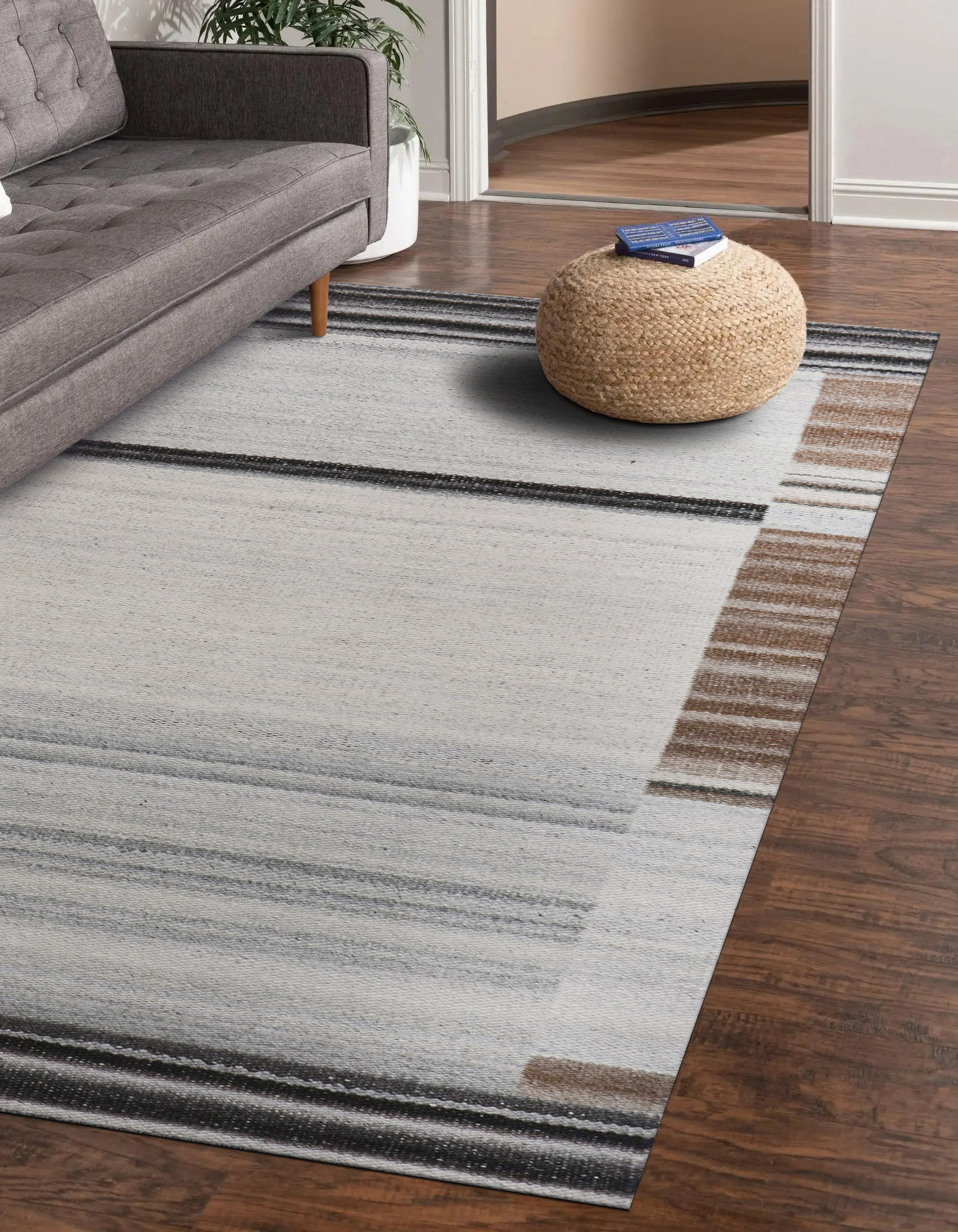 EORC Reversible Flat Weave Durry Brown Flatweave Wool & Viscose Rug ...
