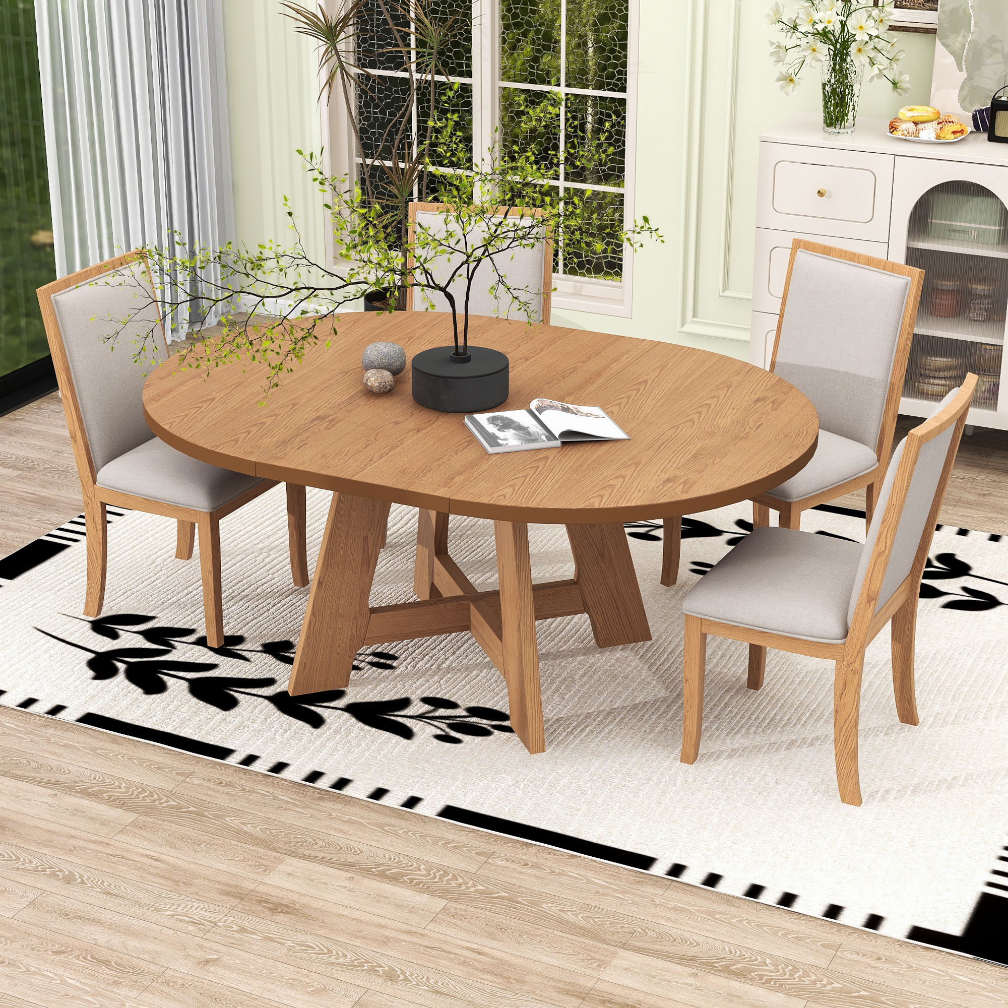 Lark Manor™ 5-Piece Dining Table Set, Wood Extendable Dining Table with ...