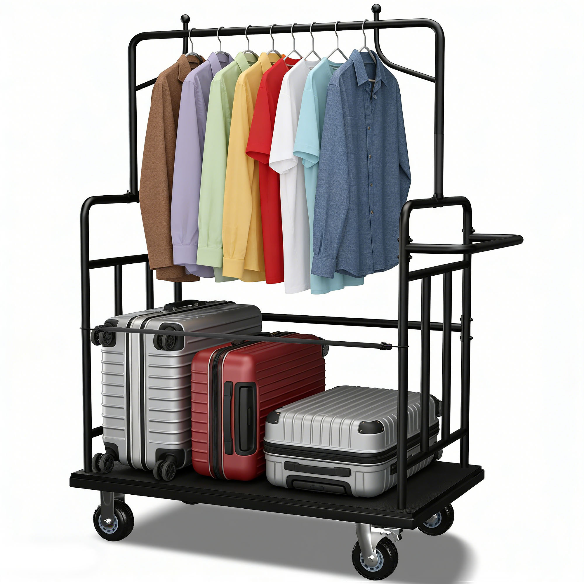 GIOTORENT Hotel Luggage Cart, 1100LBS Heavy-Duty Bellman Trolley with 5 ...