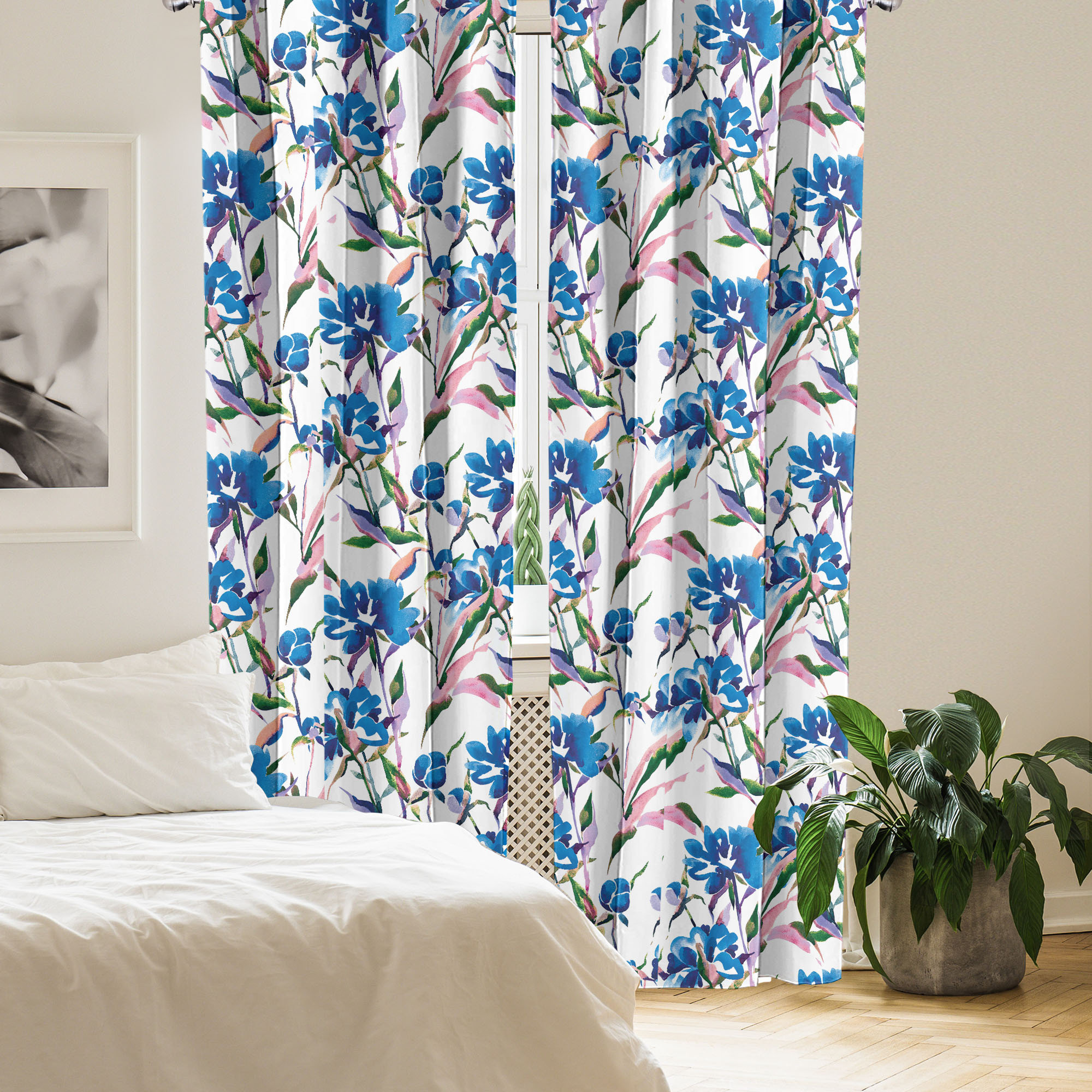 Ambesonne Garden Curtains Peony Flowers Nature Art Pair Sky Blue ...
