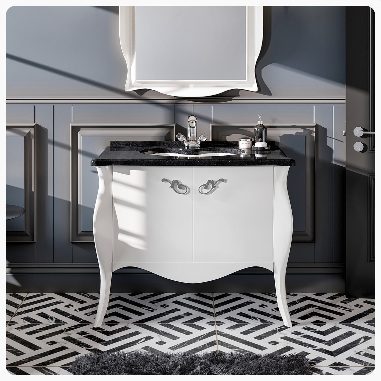 Eviva Glazzy 34 Inch White Bathroom Vanity With Black Granite Counter ...