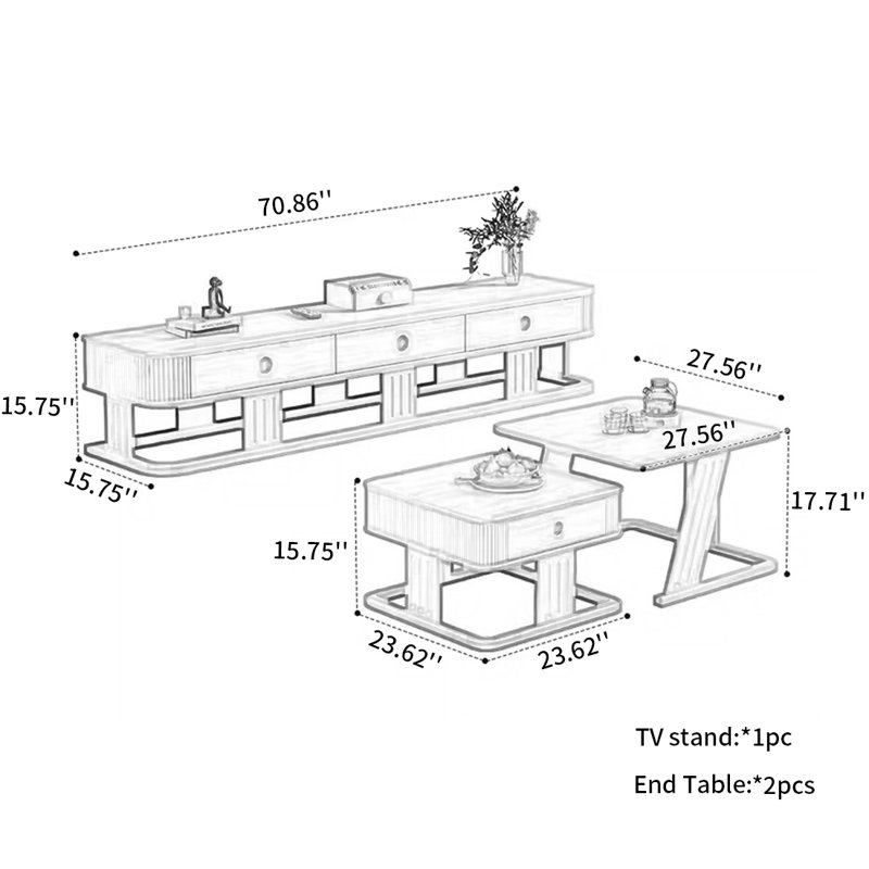 EXCEEB 3 - Piece Solid Wood Living Room Table Set | Wayfair
