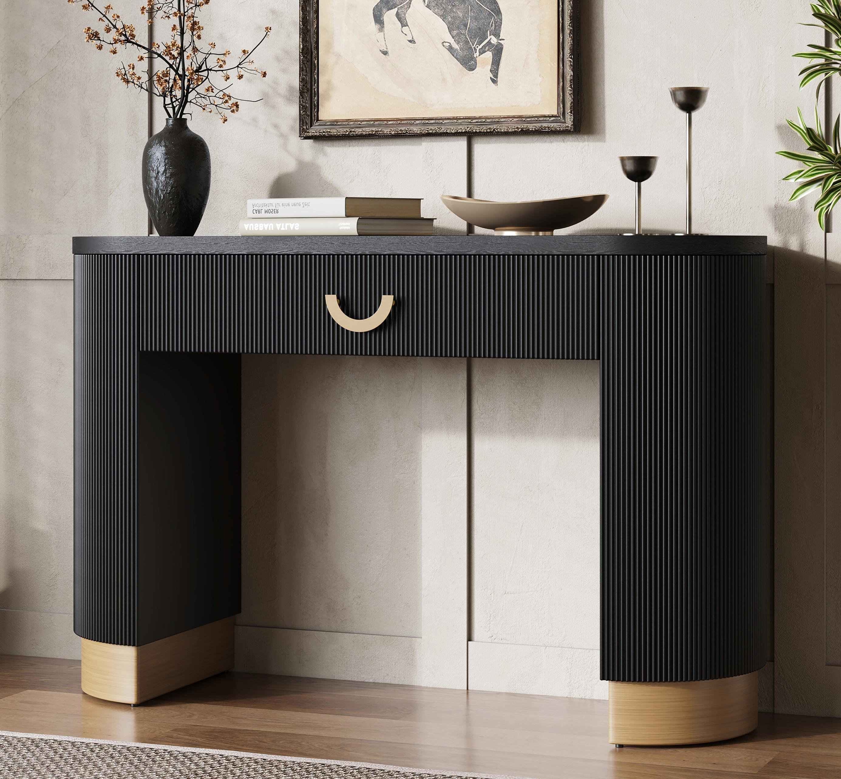 Corrigan Studio Modern Console Table with Vertical Ribbed Design ...