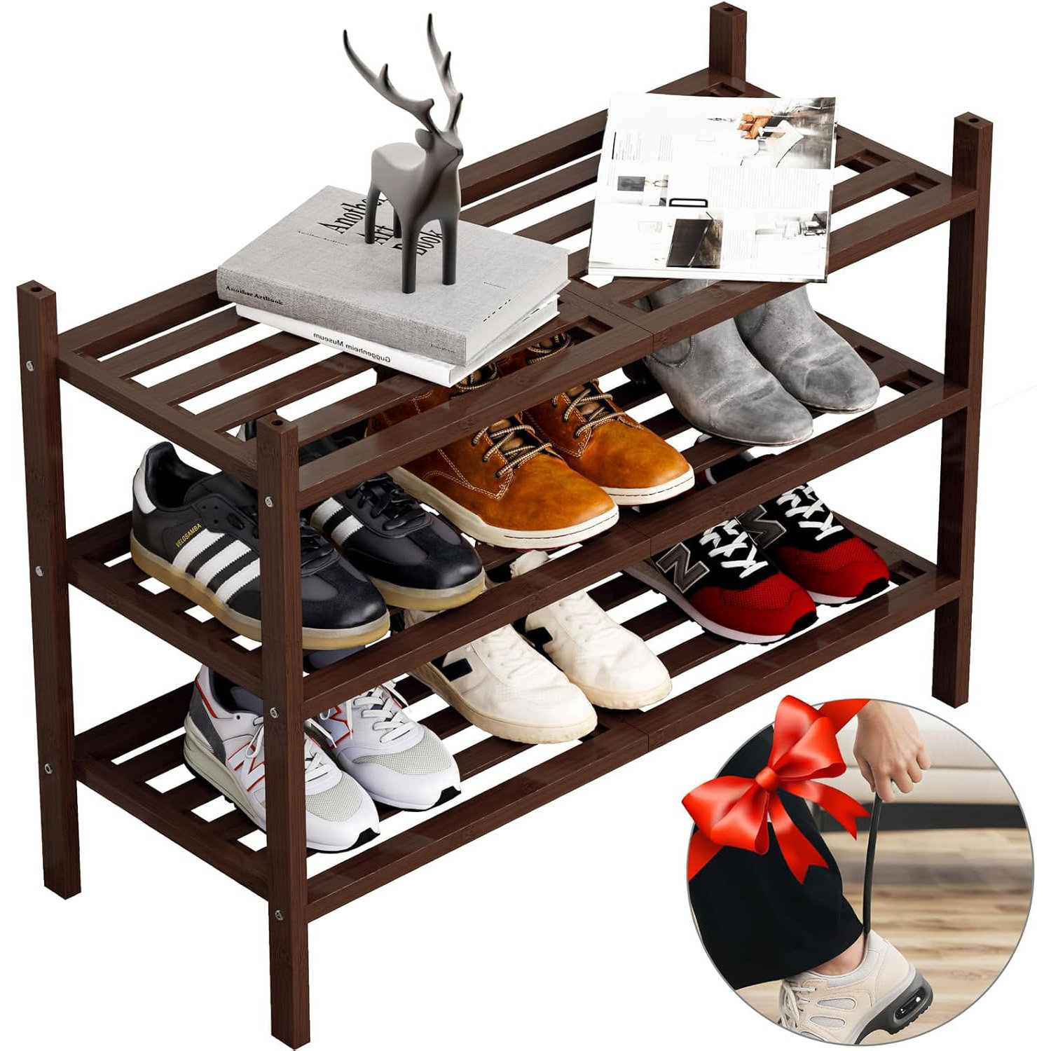 Rebrilliant 3 Tier Shoe Rack For Front Door Entrance With Shoe Horn ...