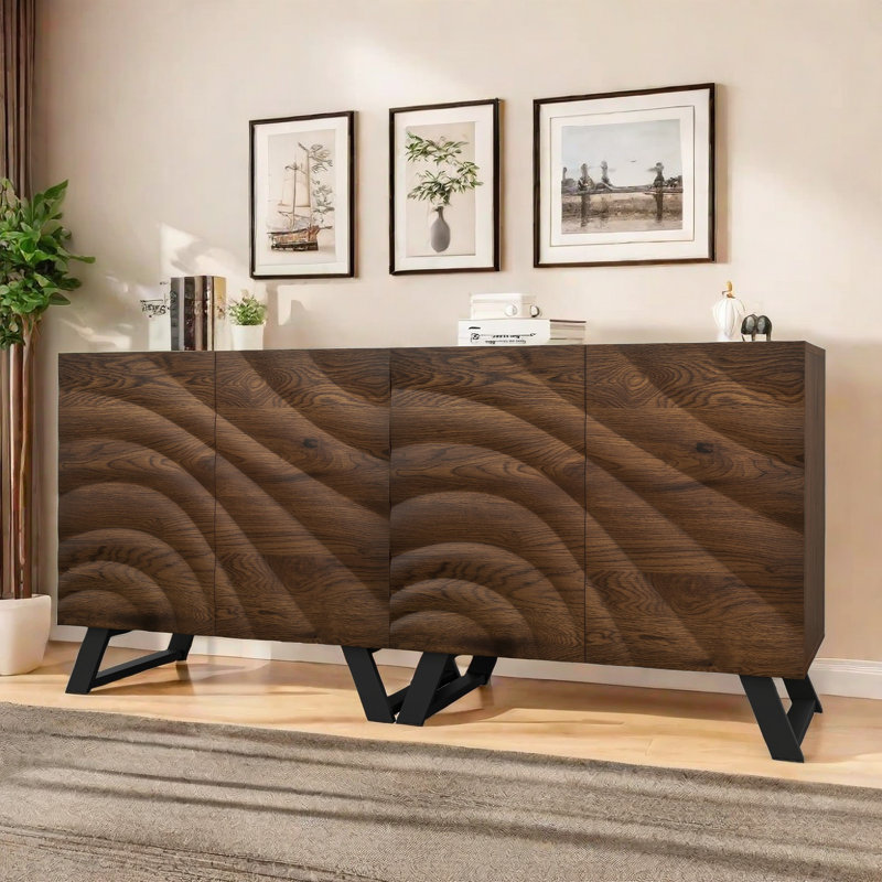 Millwood Pines 4 Door Wood Sideboard Buffet TV Stand with Adjustable ...