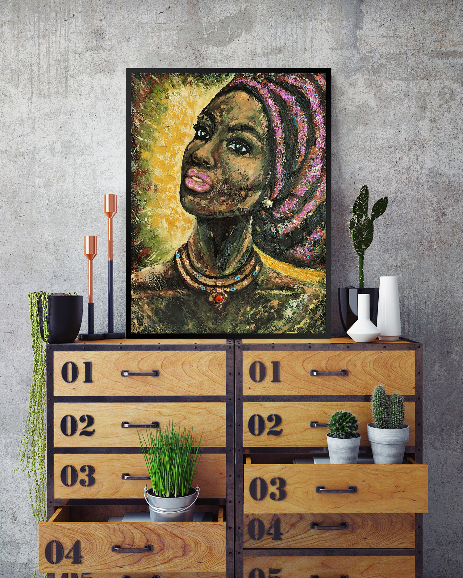 Screen Gems African Woman a by Anan - PS Frame Painting on Canvas ...
