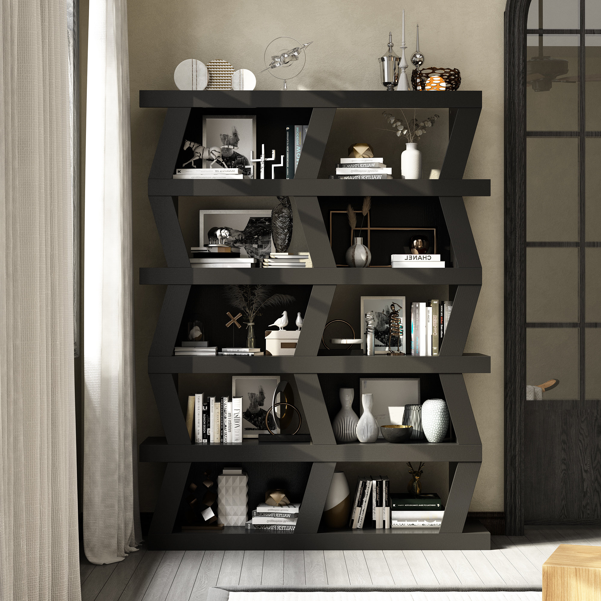 Ivy Bronx 5-Tier Black Bookcase | Wayfair