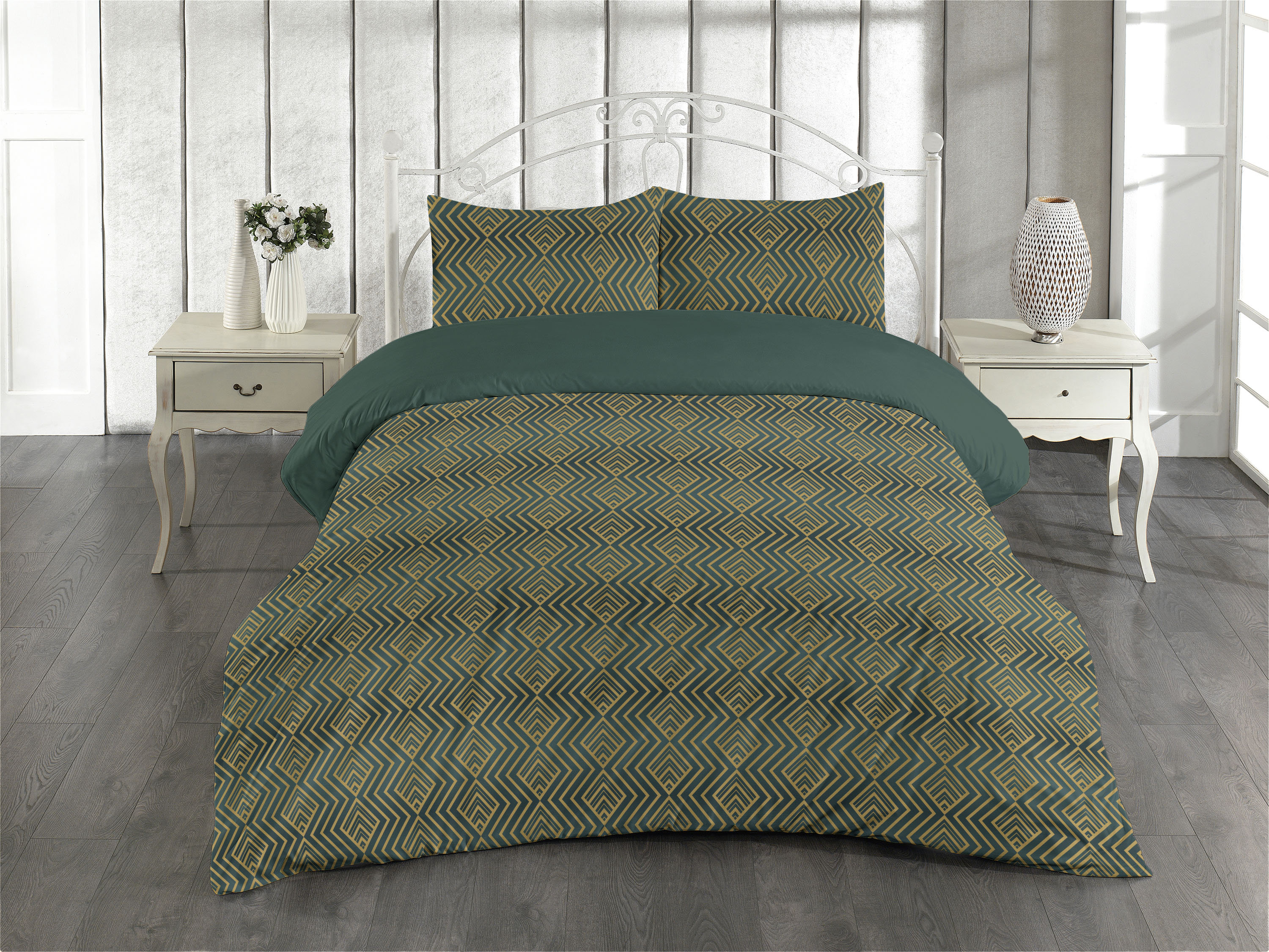 Ambesonne Art Deco Duvet Cover Set Retro Zigzag Drawing Motif Dark Teal ...