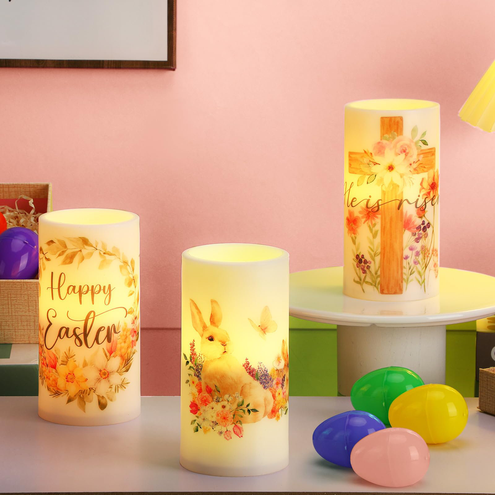 The Holiday Aisle® 3-Piece Easter LED Flameless Candle Set | Battery ...