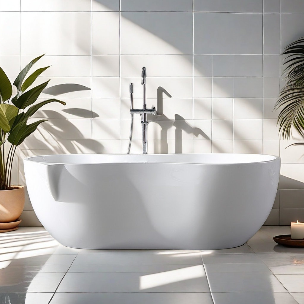 moonlight design Simple Modern White Acrylic Bathtub 66.93 x 35.43 ...