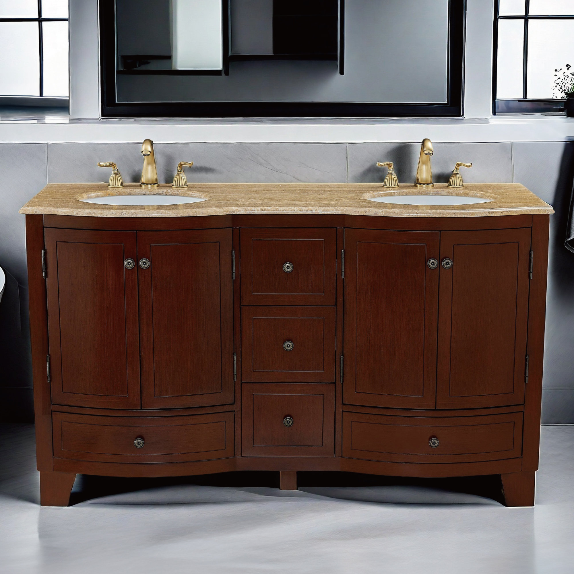 Red Barrel Studio 60 In. Dark Cherry Bathroom Vanity With Elegant ...